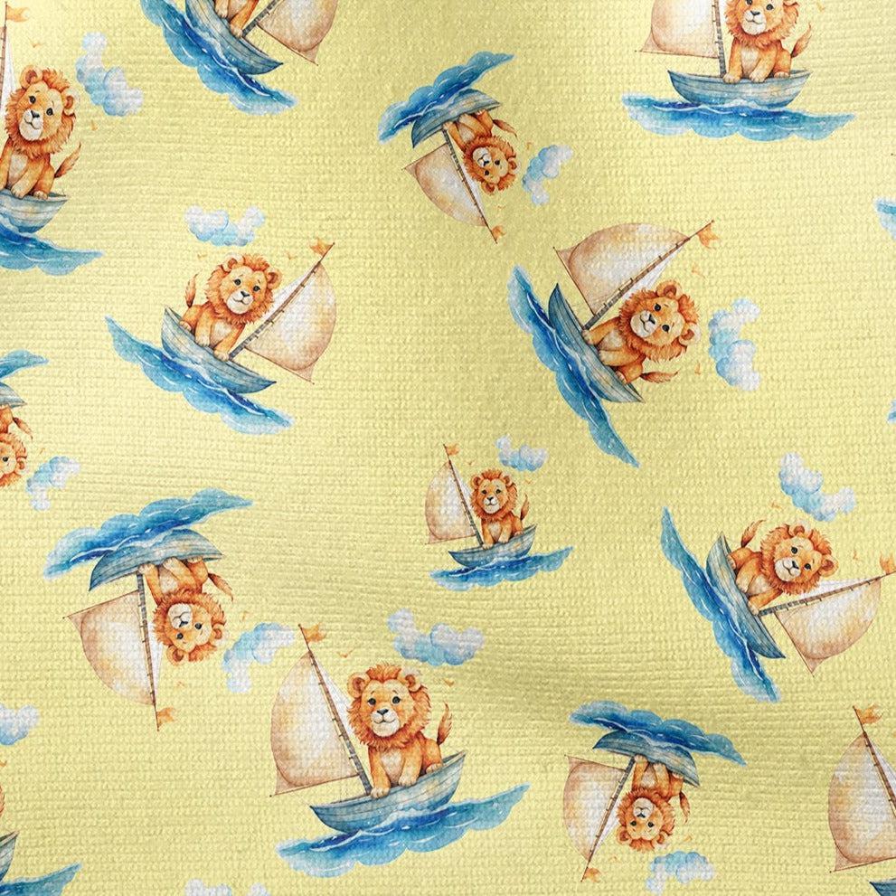 Cute Lion On A Boat Fabric – Melco Fabrics